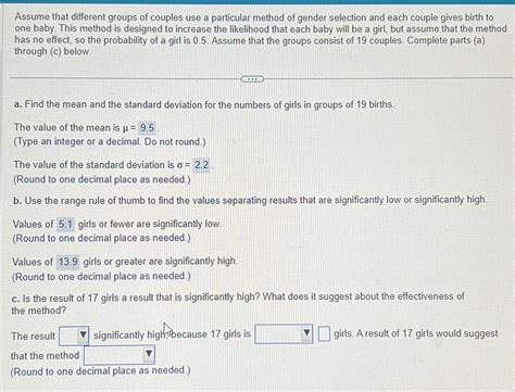 solved assume that different groups of couples use a particular method