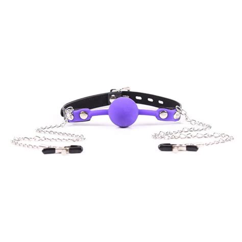 Silicone Ball Gag Mouth Bite Gags With Nipple Clamps For Women Bdsm Bondage Gear Foreplay Adult