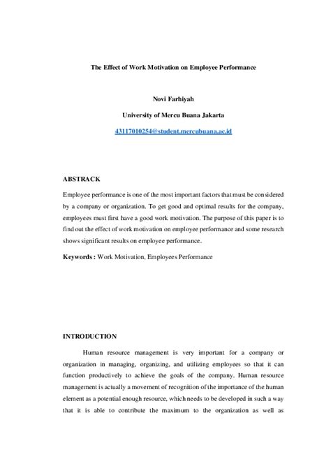 Pdf The Effect Of Work Motivation On Employee Performance