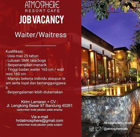 Lowongan Kerja Waiter Waitress ATMOSPHERE Resort Cafe Bandung