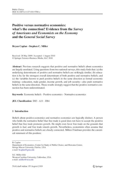 Pdf Positive Versus Normative Economics Whats The Econfaculty Gmu