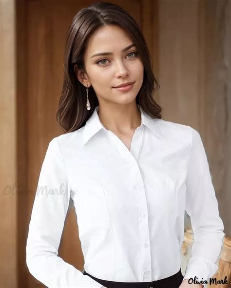 Oliviamark Premium Slim Fit White V Neck Long Sleeve Shirt For