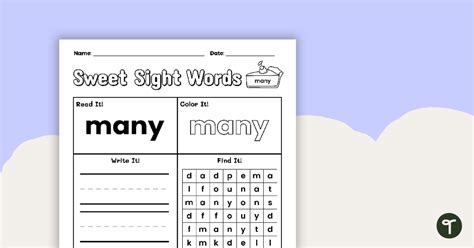 Sweet Sight Words Worksheet Many Teach Starter Worksheets Library