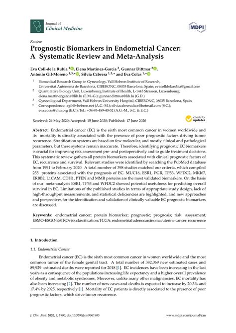 Pdf Prognostic Biomarkers In Endometrial Cancer A Systematic Review