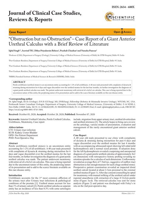 Pdf Case Report Obstruction But No Obstruction Case Report Of A Giant Anterior Urethral