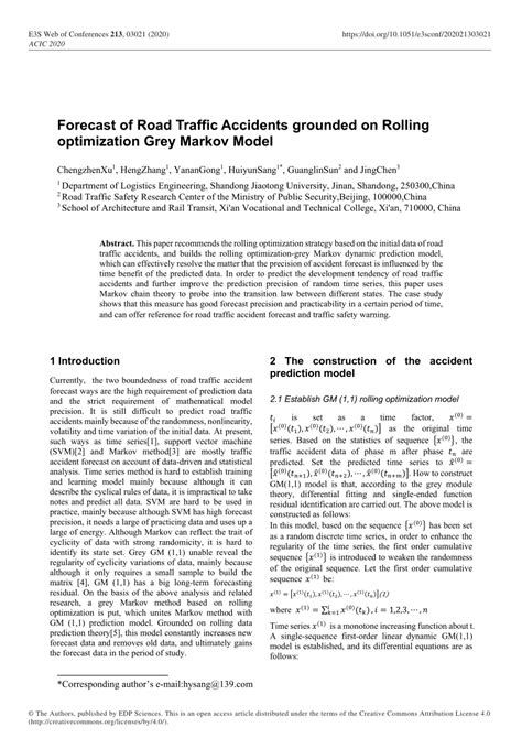 Pdf Forecast Of Road Traffic Accidents Grounded On Rolling Optimization Grey Markov Model
