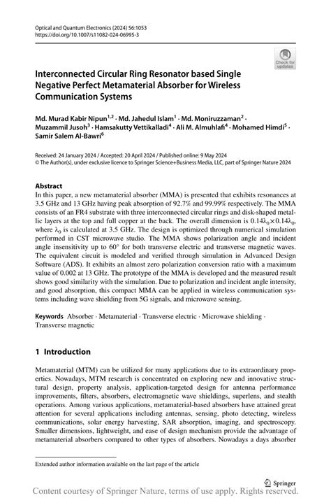 Interconnected Circular Ring Resonator Based Single Negative Perfect Metamaterial Absorber For