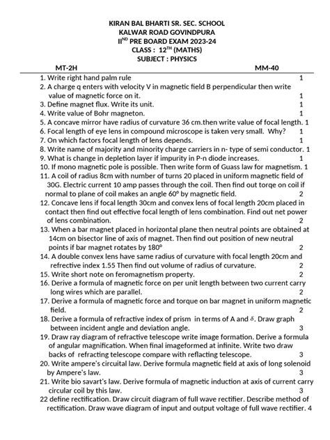 12th Physics Em Maths Pdf Rectifier Magnetic Field