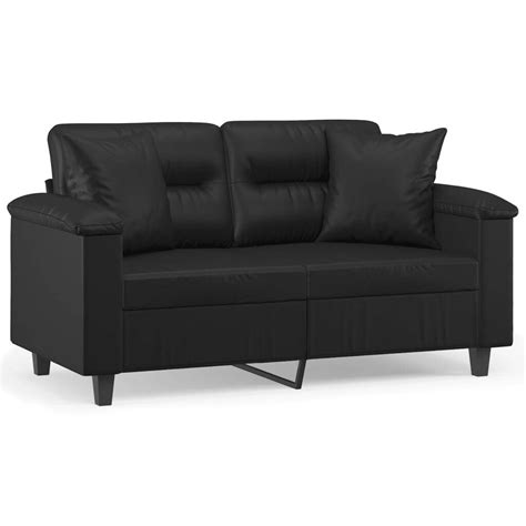 Двуместен диван с декоративни възглавници черен 150 X 77 X 80 см Ш X Д