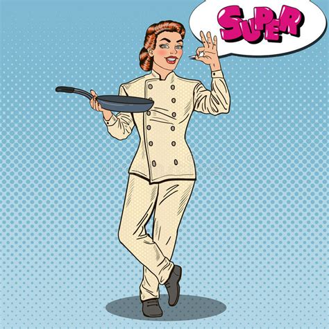 Schiocco Art Chef Smiling Woman In Uniforme Con Il Segno Della Mano Di