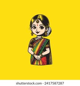 South Indian Women Saree Caricature Illustration Stock Vector Royalty