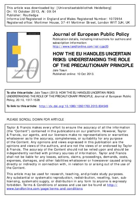 How The Eu Handles Uncertain Risks Understanding The Role Of The