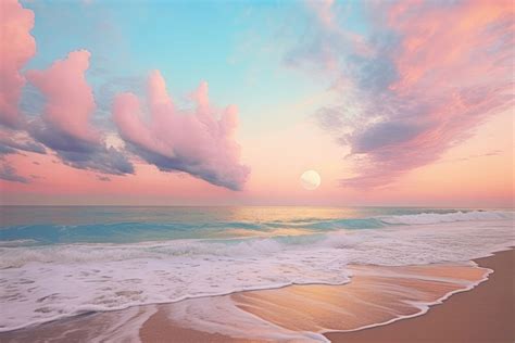 Sunset Sandy Beach Ocean Sky Premium Photo Rawpixel