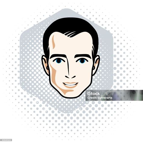 잘생긴 Brunet 남성 얼굴 긍정적인 얼굴 기능 클립 아트 벡터 그림 갈색 머리에 대한 스톡 벡터 아트 및 기타 이미지 갈색 머리 감정 긍정적인 감정 표현 Istock