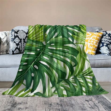 Tropical Palm Leaves Throw Blanket Watercolor Palm Tree Green Leaf