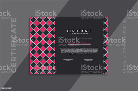 졸업 또는 과정 완료를위한 트렌디 한 비즈니스 디플로마 모형 현대적인 최소한의 기하학적 패턴을 가진 감사의 수평 인증서 어두운 템플릿 벡터 배경 Eps 10 감사장에 대한