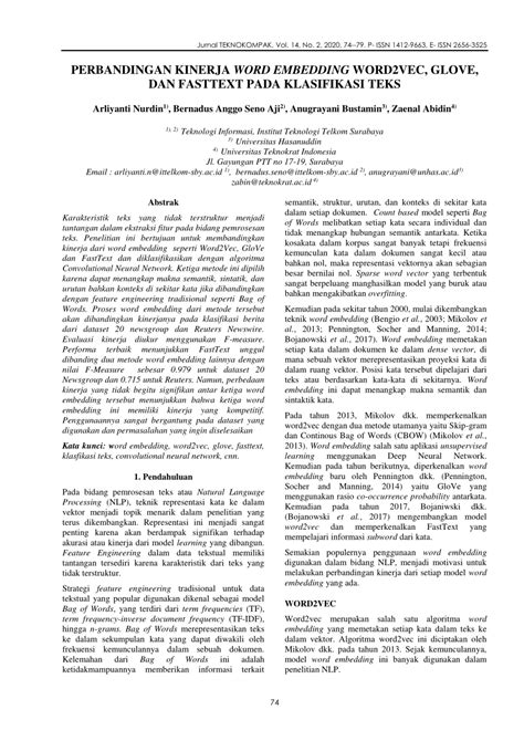 Pdf Perbandingan Kinerja Word Embedding Word2vec Glove Dan Fasttext Pada Klasifikasi Teks