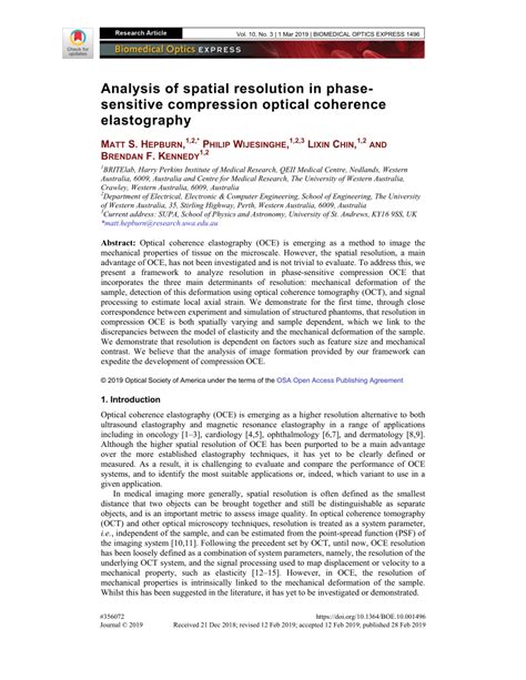 Pdf Analysis Of Spatial Resolution In Phase Sensitive Compression Optical Coherence Elastography