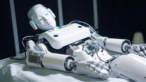 Premium Ai Image A Robot Laying On A Bed With Headphones On His Head