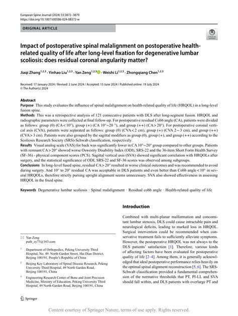 Pdf Impact Of Postoperative Spinal Malalignment On Postoperative