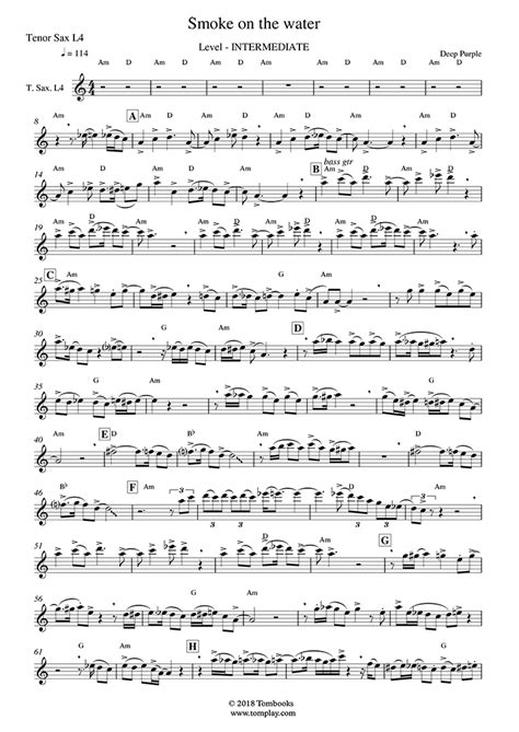 Smoke On The Water Intermediate Level Tenor Sax Deep Purple