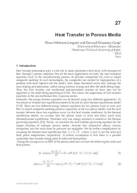 Pdf Heat Transfer In Porous Media
