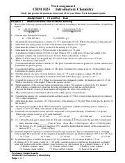 CHM 1025 Work Assignment I Pdf Work Assignment I CHM 1025 Introductory Chemistry Study And