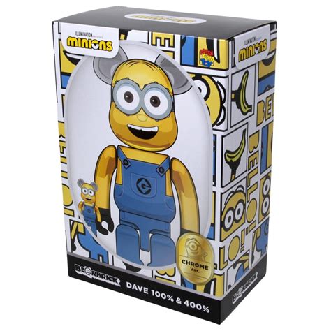 Medicom Minions Dave Chrome Ver 100 400 Bearbrick Figure Set Yellow