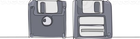 One Single Line Drawing Of Retro Old Classic 3 5 Inch Floppy Disk Front And Back Side Vintage