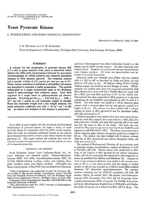 Pdf Yeast Pyruvate Kinase