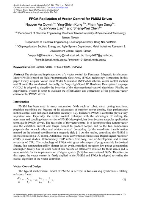 Pdf Fpga Realization Of Vector Control For Pmsm Drives