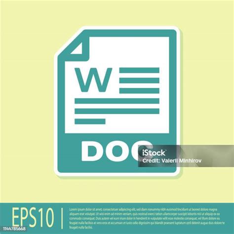 녹색 Doc 파일 문서 아이콘입니다 노란색 배경에 고립 된 문서 버튼 아이콘을 다운로드 합니다 Doc 파일 확장자 기호입니다