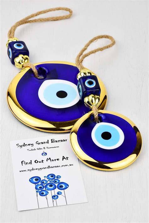 Turkish And Greek Mati Evil Eye Glass Gold Colour Home Decor Good Luck