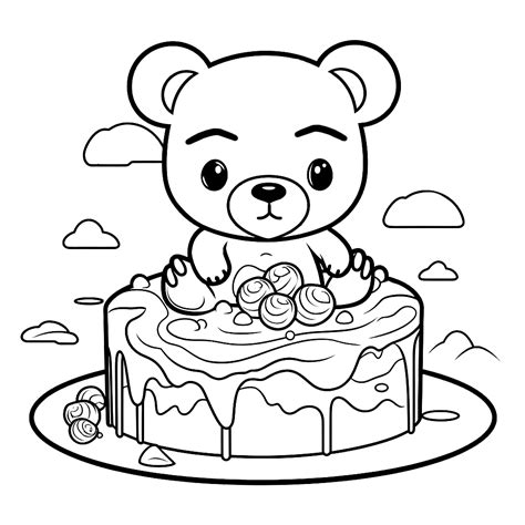Ausmalbild Teddybär Kuchen kostenloses Ausmalbild