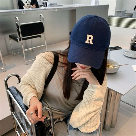 대형 캡 사이즈 오리 혀 모자 R 라벨 문자 소프트 탑 야구 모자네이비
