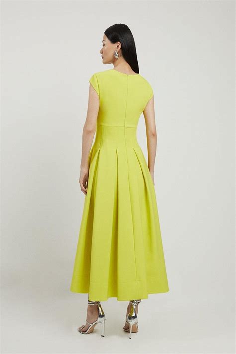 Karen Millen Clean Tailored Square Neck Full Skirted Midi Dress In