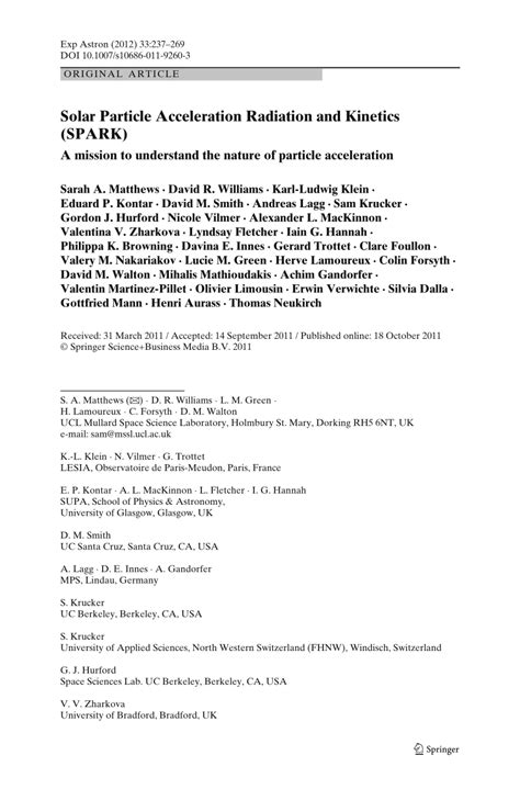 Pdf Solar Particle Acceleration Radiation And Kinetics Spark A