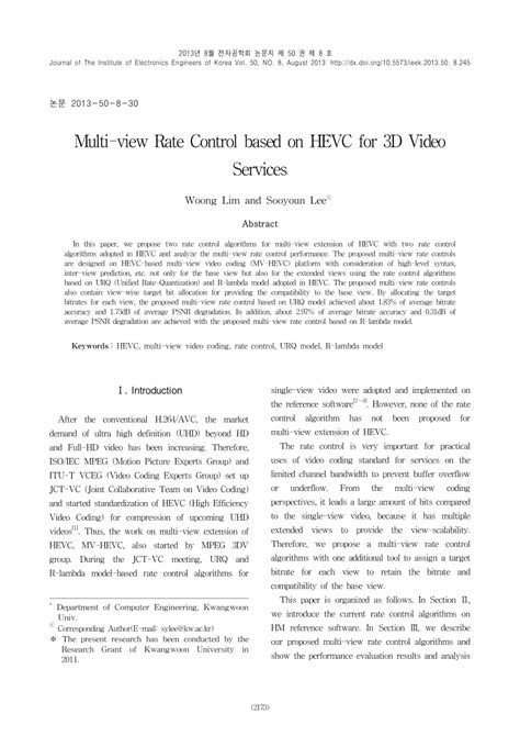 Pdf Multi View Rate Control Based On Hevc For 3d Video Services