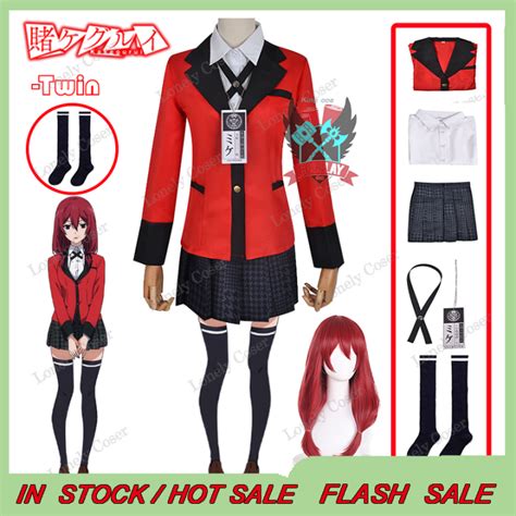 King Cos Kakegurui Twin Mikura Sado Anime Cosplay Costume Red Wig