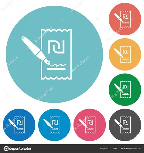 Signing New Shekel Cheque Flat White Icons Color Backgrounds Stock
