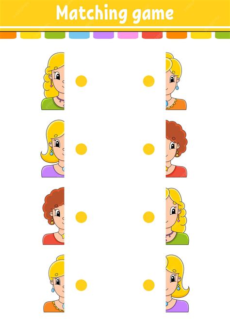 짝 맞추기 게임 선 그리기 교육 워크시트 개발 컬러 그림이 있는 활동 페이지 프리미엄 벡터