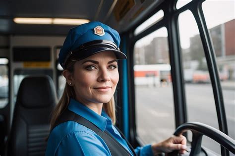 Portrait Of Female Bus Driver Premium Ai Generated Image