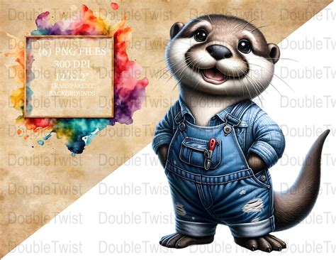 Cute Country Otter Clipart Farmhouse Otter Pngs Rustic Overalls