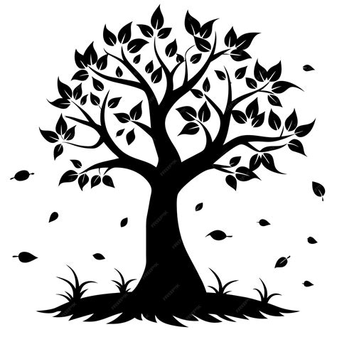 Tree Fall Leavs Silhouette Black And White Illustration Premium Ai