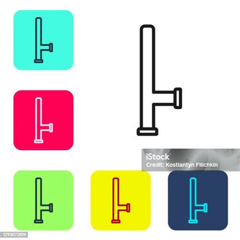 흰색 배경에 고립 된 검은 라인 경찰 고무 지휘봉 아이콘 고무 트렁천 경찰 박쥐 경찰 장비 색상 정사각형 단추로 아이콘을 설정합니다 벡터 검은색에 대한 스톡 벡터 아트 및