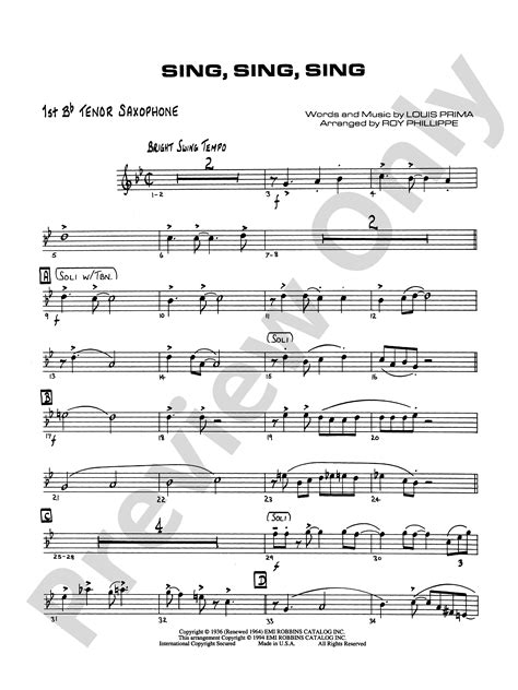 Sing Sing Sing B Flat Tenor Saxophone B Flat Tenor Saxophone Part