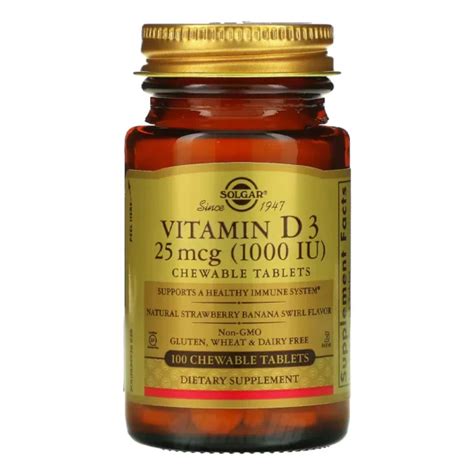 Solgar Vitamin D3 25 Mcg 1000 Iu 100 Chewable Tablets