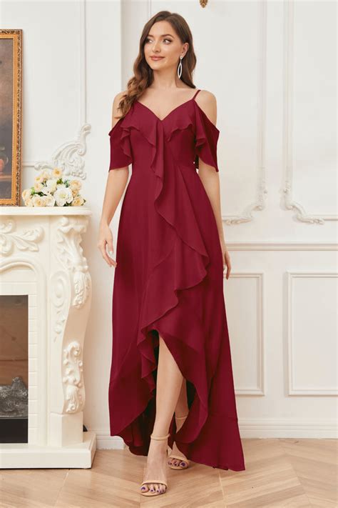 Off The Shoulder Ruffles High Low Bridesmaid Dresses