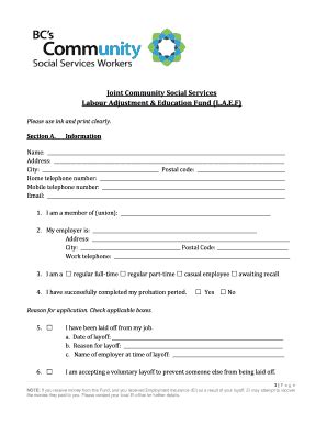 Fillable Online Bcgeu L A E F Application Form BCGEU Bcgeu Fax