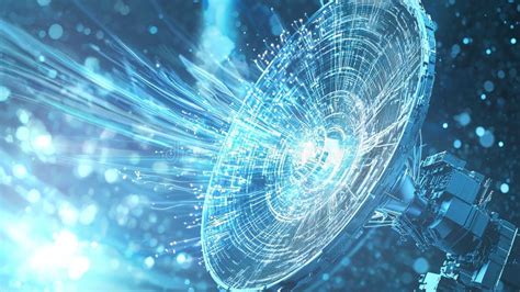 High Tech Satellite Dish Capturing Cosmic Signals In A Vibrant Digital Landscape Showcasing